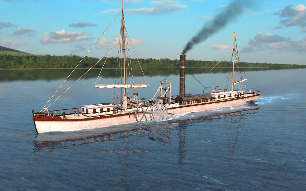 North River Steamboat (kolesový parník Clermont) (1807) - 3D animace ...