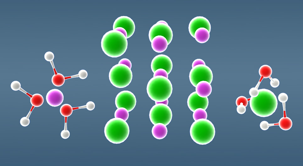 Opløsning af hydrogenchlorid (HCl) i vand - 3D-scene - Mozaik digital ...