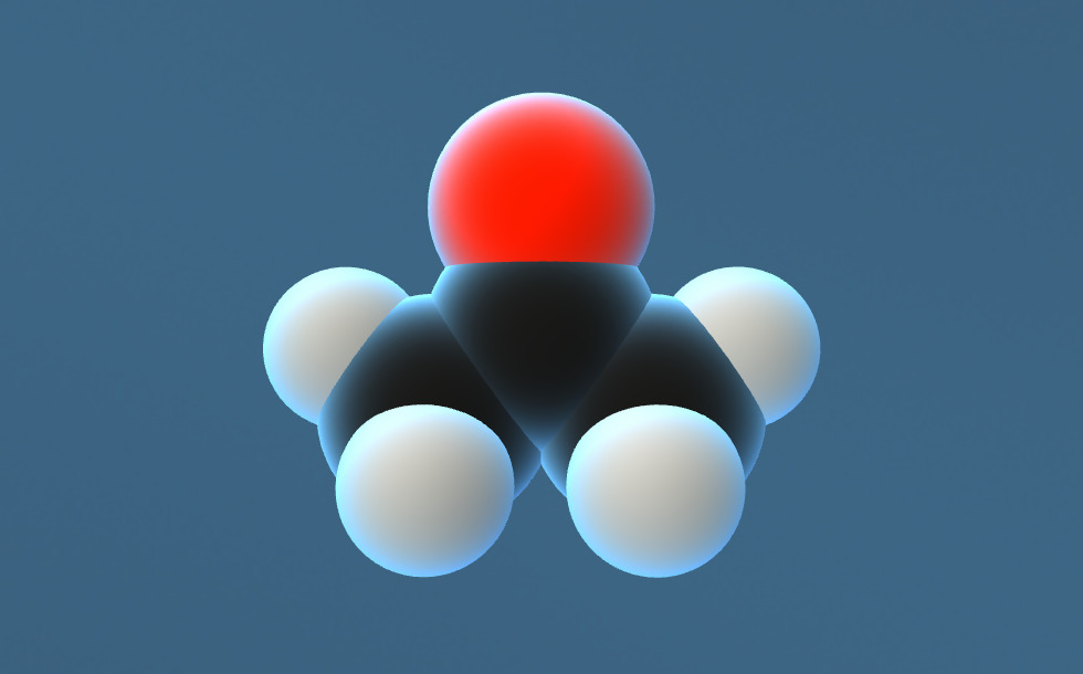 Acetone (C₃H₆O) - 3D-scene - Mozaik digital undervisning og læring