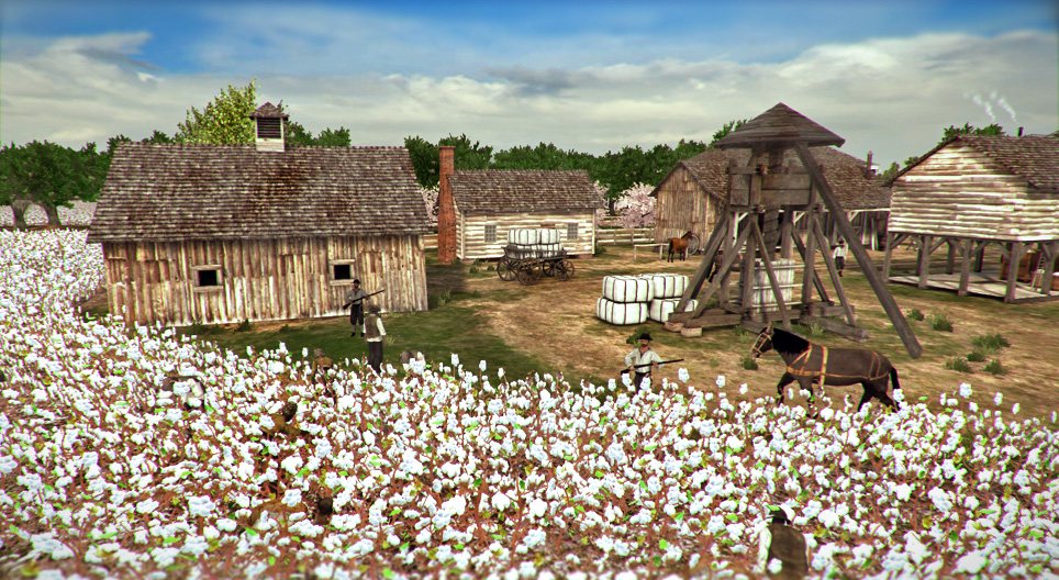 Sydlige plantage med slaver (USA, 19. århundrede) - 3D-scene - Mozaik ...