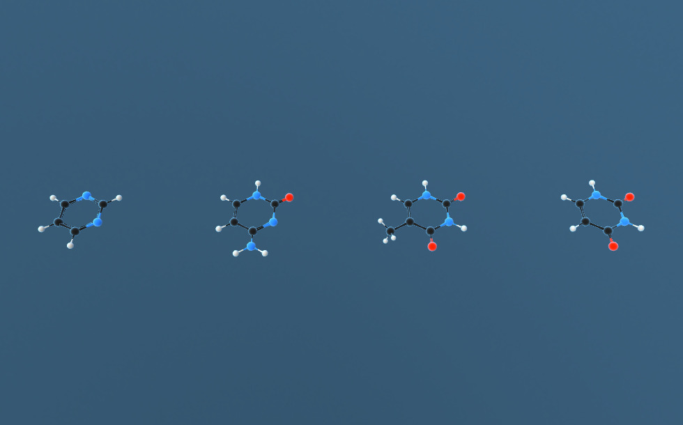 Pyrimidine (C₄H₄N₂) - 3D scene - Mozaik Digital Education and Learning