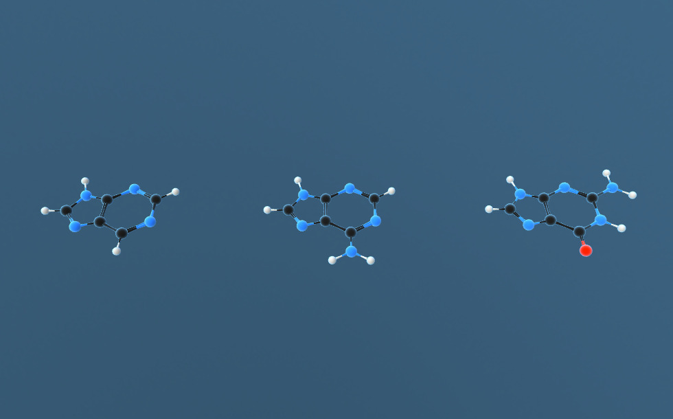 Purine (C₅H₄N₄) - 3D scene - Mozaik Digital Education and Learning