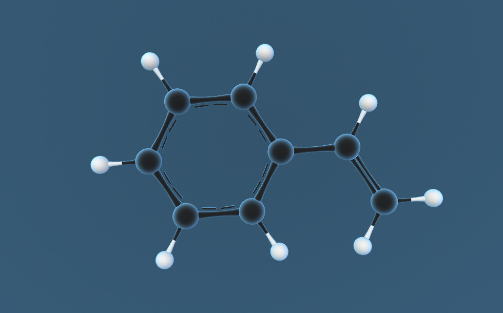 Styrene (vinyl benzene) (C₈H₈) - 3D scene - Mozaik Digital Education ...