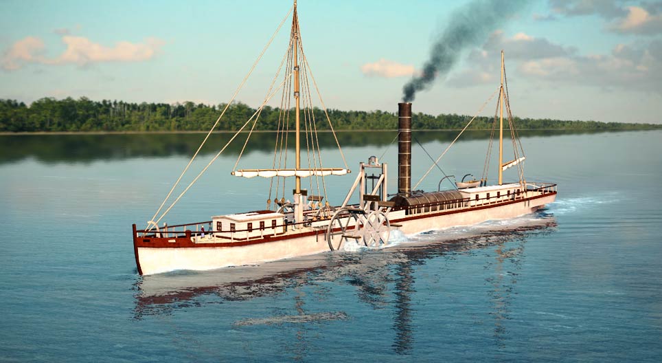 North River Steamboat (Clermont) (1807) - 3D scene - Mozaik Digital ...