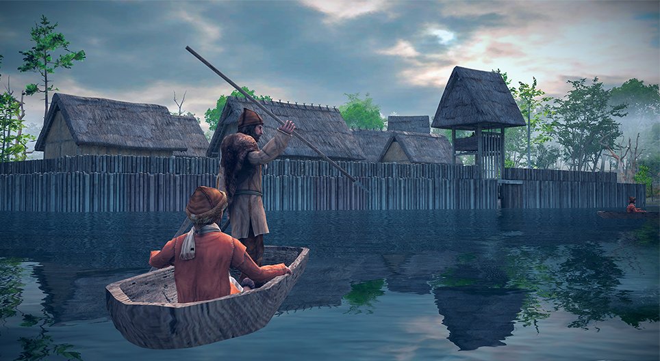 Stilt house settlement (Unteruhldingen, 4th millennia BC) - 3D scene ...