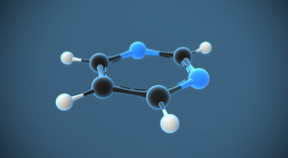 Pyrimidine (C₄H₄N₂) - 3D scene - Mozaik Digital Education and Learning