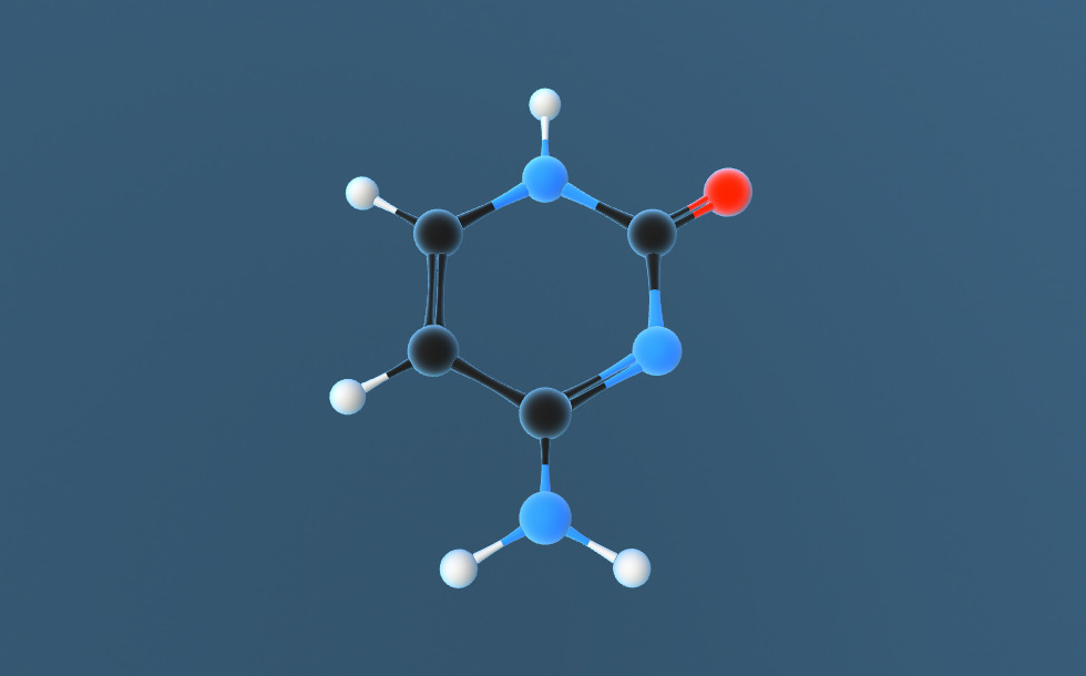 Pyrimidine (C₄H₄N₂) - 3D scene - Mozaik Digital Education and Learning