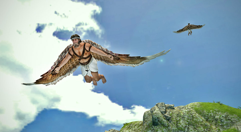 Dédalo e Ícaro - escena en 3D - Educación digital y aprendizaje Mozaik