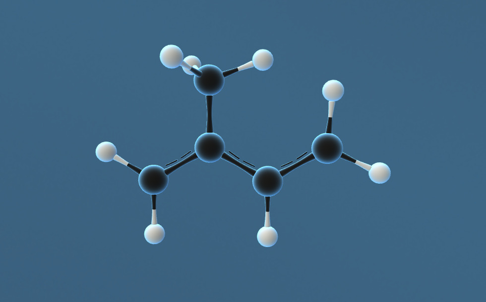 Isopreno (2-metil-1,3-butadieno) (C₅H₈) - escena en 3D - Educación ...