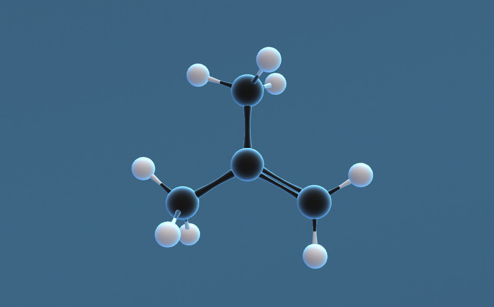 2-metilpropeno (isobutileno) (C₄H₈) - escena en 3D - Educación digital ...