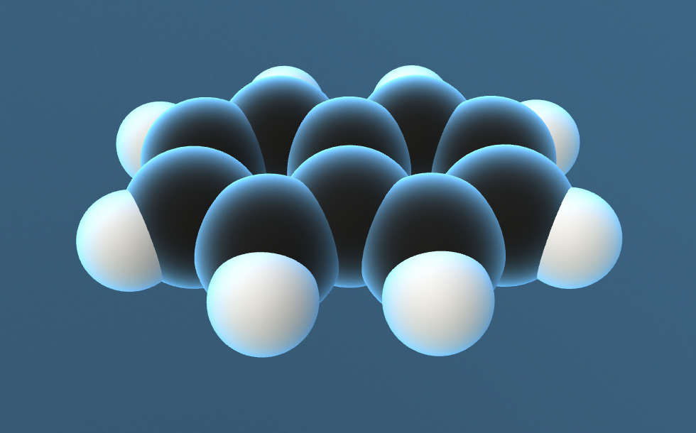 Naftalina (C₁₀H₈) - escena en 3D - Educación digital y aprendizaje Mozaik