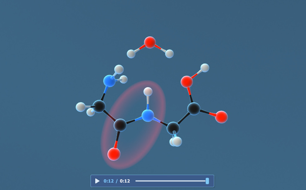 Enlace peptídico - escena en 3D - Educación digital y aprendizaje Mozaik