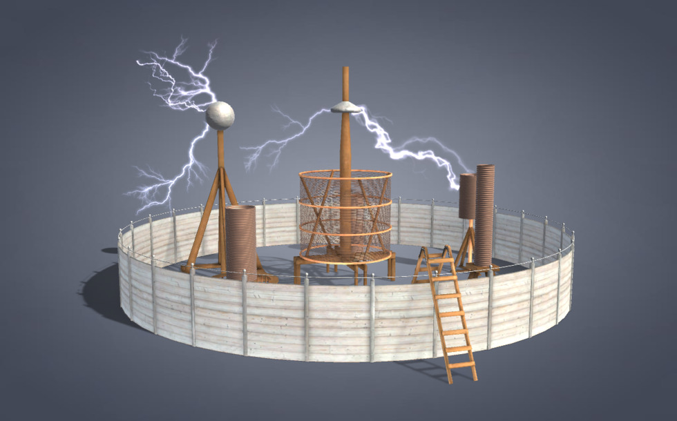 Le laboratoire de Nikola Tesla (Shoreham, Etats-Unis). - scène 3D ...