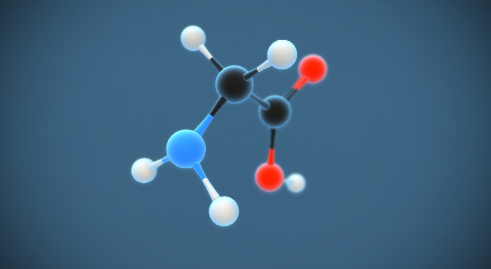 Glycine (acide aminoacétique) (C₂H₅NO₂) - scène 3D - Enseignement et ...