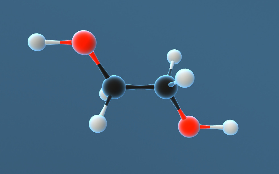 Éthylène glycol (éthane-1,2-diol) (C₂H₆O₂) - scène 3D - Enseignement et ...