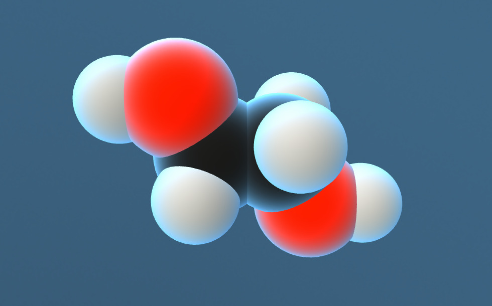 Éthylène glycol (éthane-1,2-diol) (C₂H₆O₂) - scène 3D - Enseignement et ...