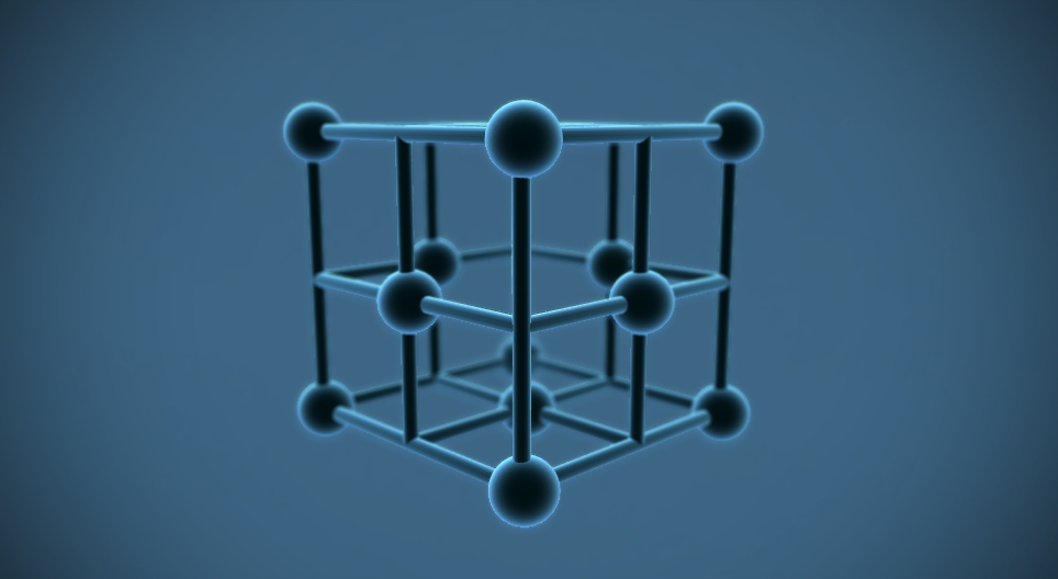 Système cristallin cubique à faces centrées - scène 3D - Enseignement ...