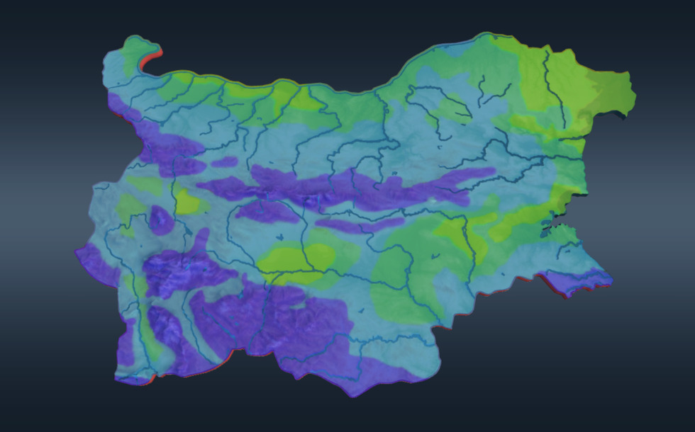 Klimatske zone i vrste tla Bugarske - 3D scene - Mozaik digitalno ...