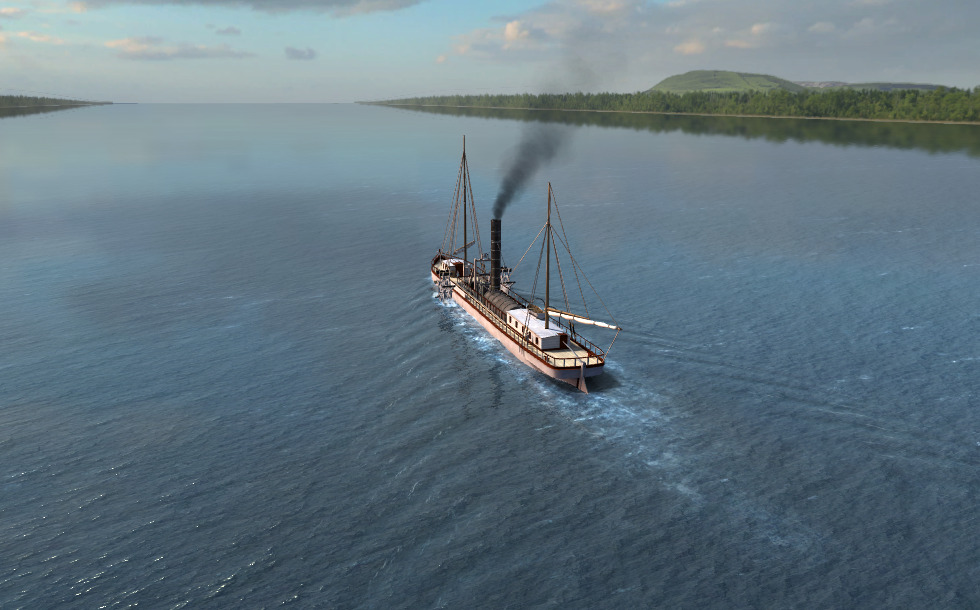 Parobrod Clermont (1807) - 3D scene - Mozaik digitalno obrazovanje i učenje