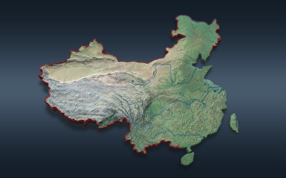 Kinijos reljefo žemėlapis - 3D vaizdas - „Mozaik“ skaitmeninis ...