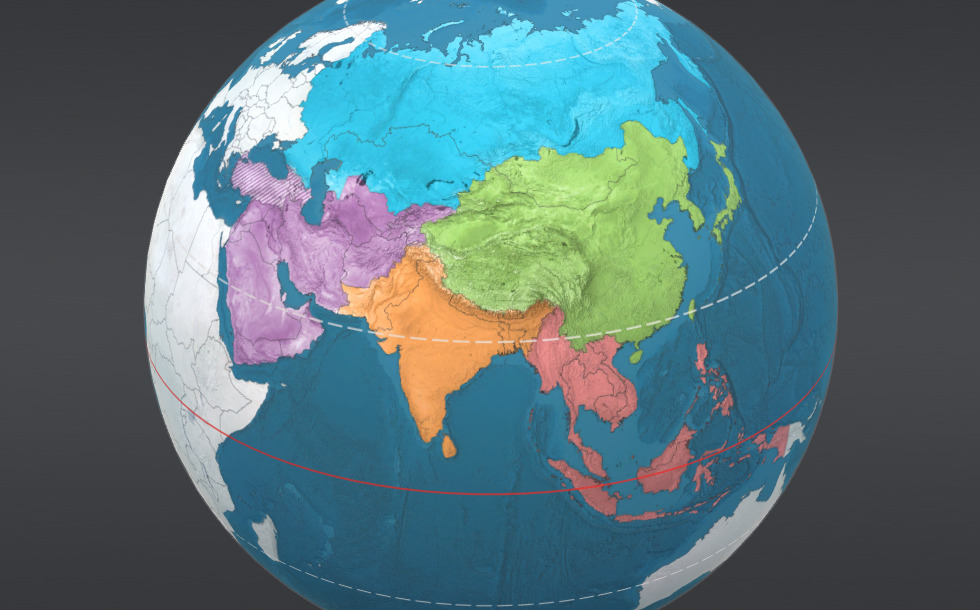 The countries of Asia - 3D scene - Mozaik Digital Education and Learning