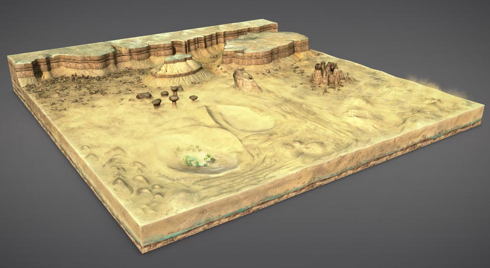 Aeolian landforms in deserts - 3D scene - Mozaik Digital Education and ...