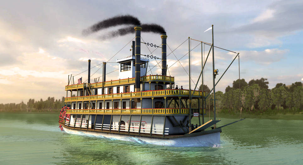 Steamboat on the Mississippi River - 3D scene - Mozaik Digital ...
