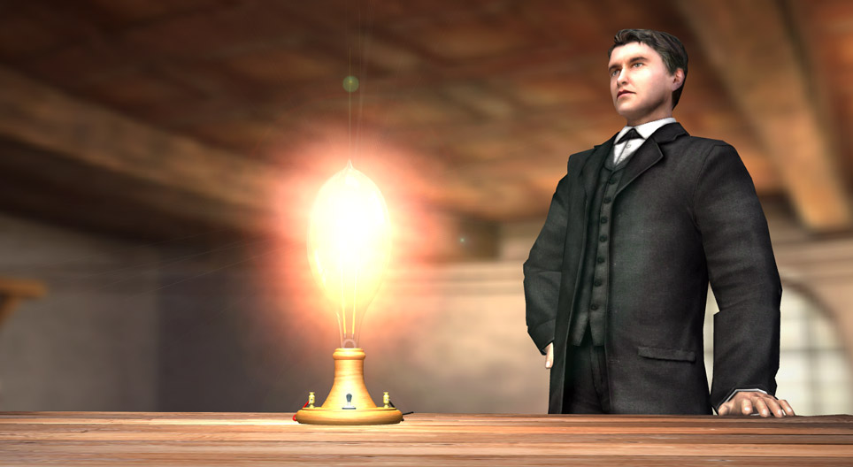 Edisons glødelampe - 3D-scene - Mozaik Digital utdannelse og læring