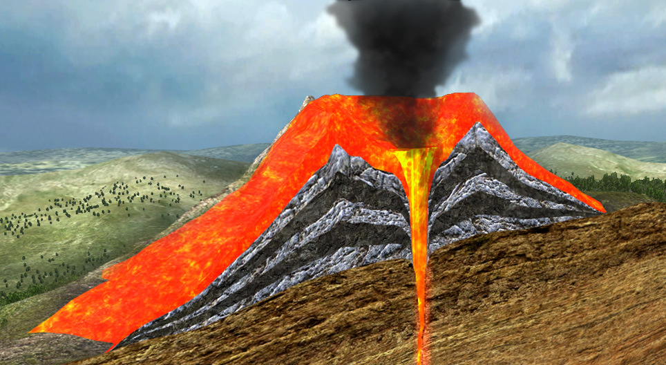 Vulkansk aktivitet - 3D-scene - Mozaik Digital utdannelse og læring
