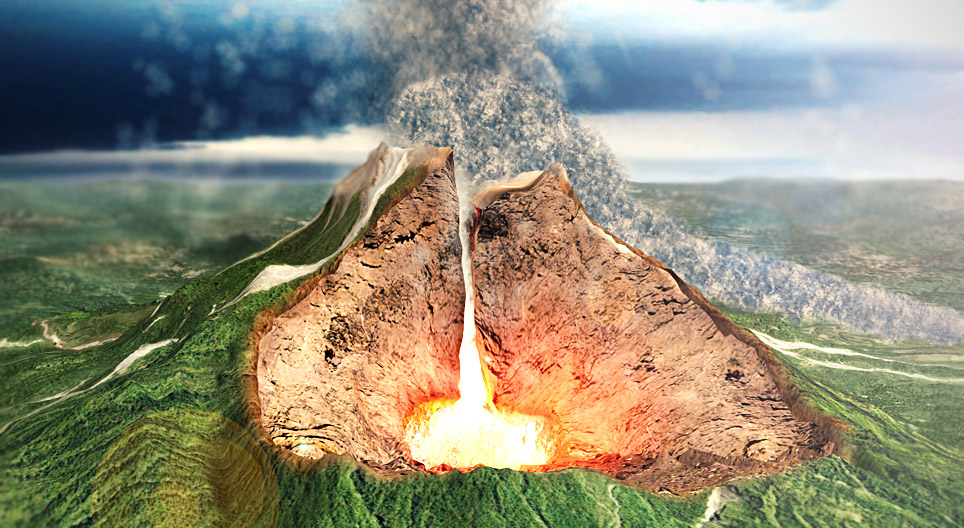 Vulkansk aktivitet - 3D-scene - Mozaik Digital utdannelse og læring