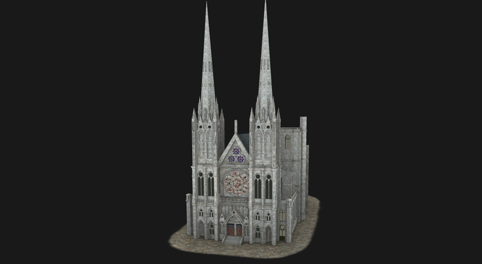 Gotisk katedral (Clermont-Ferrand, 1400-tallet) - 3D-scene - Mozaik Digital utdannelse og læring