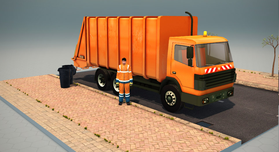 Bin lorries - Cảnh 3D - Giáo dục và học tập kỹ thuật số Mozaik