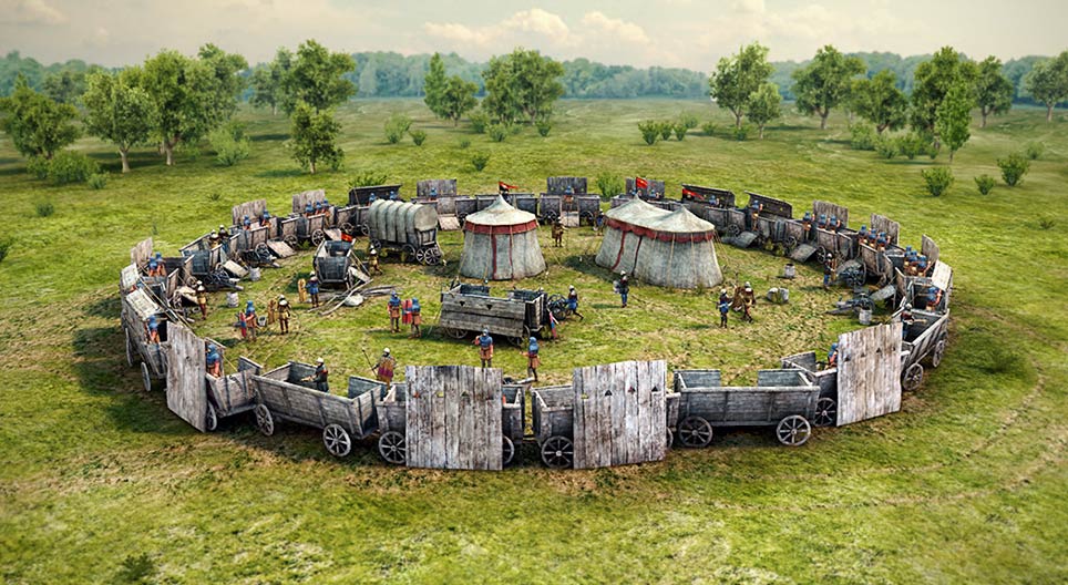 Hussite wagon fort - Cảnh 3D - Giáo dục và học tập kỹ thuật số Mozaik